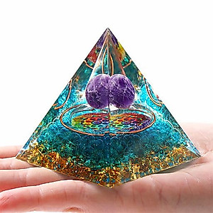 YATOJUZI 2.4" Orgone Pyramid Healing Crystals Stones Green Aventurine Chakra Reiki Ornaments Orgonite Gemstone Lucky Reiki Positive Energy Balancing Decors Home Office Desk Decor Gifts for Women Men