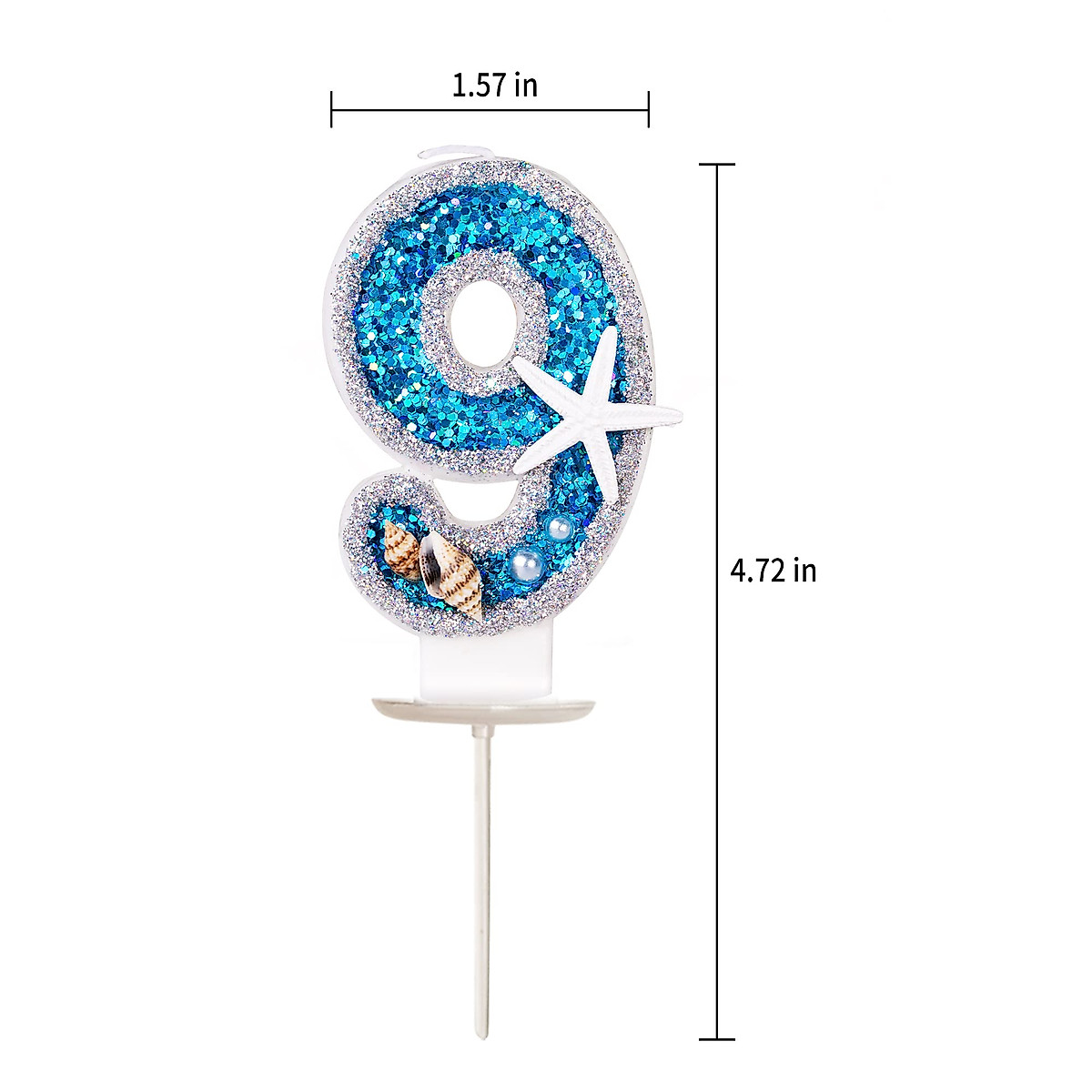 2.76" Large Birthday Candles Number 9 for Cake, Shell Sequins Number Candles for Birthday Party Wedding Anniversary Decorations
