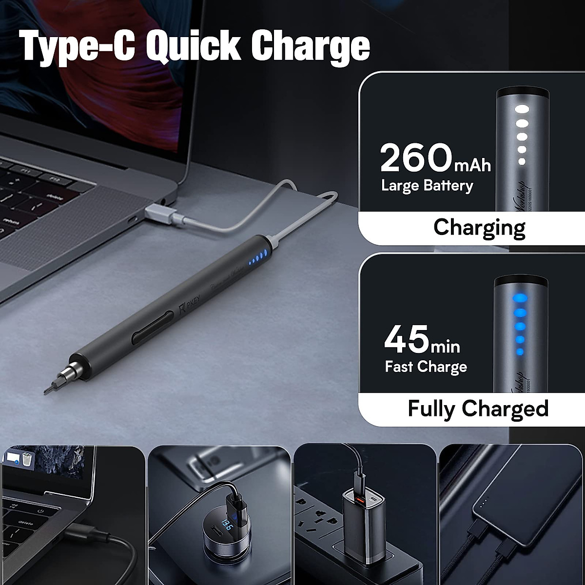 PKEY Mini Electric Screwdriver, All-in-One Precision Electric Screwdriver, 2 Torque with 28 Magnetic Precision Bits,LED Light & Dual Mode， Repair Tool Set for Phone Camera Laptop Watch