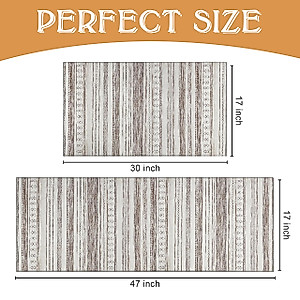 NEWBILITI Boho Kitchen Rugs Sets of 2 Piece Moroccan Bohemian Retro Floor Kitchen Mats 47x17 Inch Linen Washable Area Pads Doormat Non Slip Rug Decor Runner Pad (Wood), Large