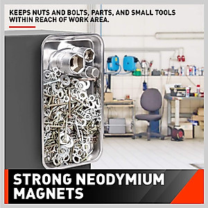 HORUSDY 4-Piece Large Magnetic Parts Tray Set, Stainless Steel Heavy Duty 9.5"W x 5.5''L Square and 4.5" Round Magnetic Trays Tools Parts Tray