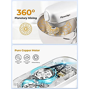 Flyseago Stand Mixer 8-IN-1 8.5 Qt Multifunctional Electric Kitchen Mixer 6 Speed Tilt-Head with Stainless Steel Bowl, 1.5L Glass Jar, Meat Grinder, Dough Hook, Whisk, Pasta Attachment