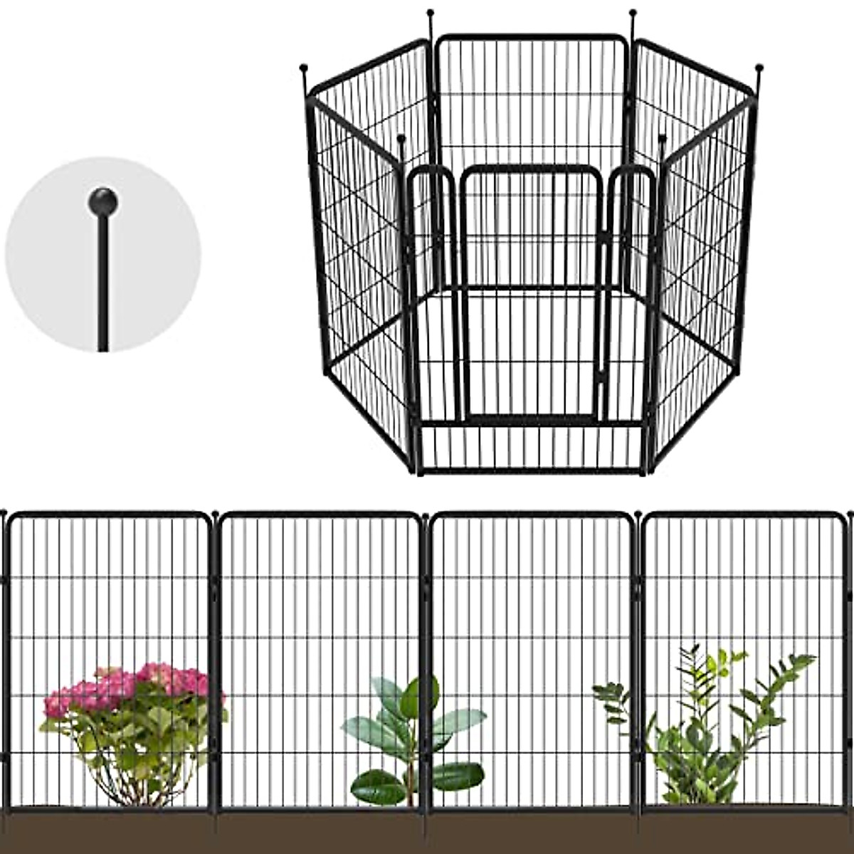 FXW Decorative Garden Metal Fence Temporary Animal Barrier for Yard, 5 Panels+1 Gate, 14'(L)×40"(H), Black