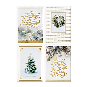 Hallmark Boxed Christmas Cards Assortment, White and Gold (40 Cards and Envelopes)