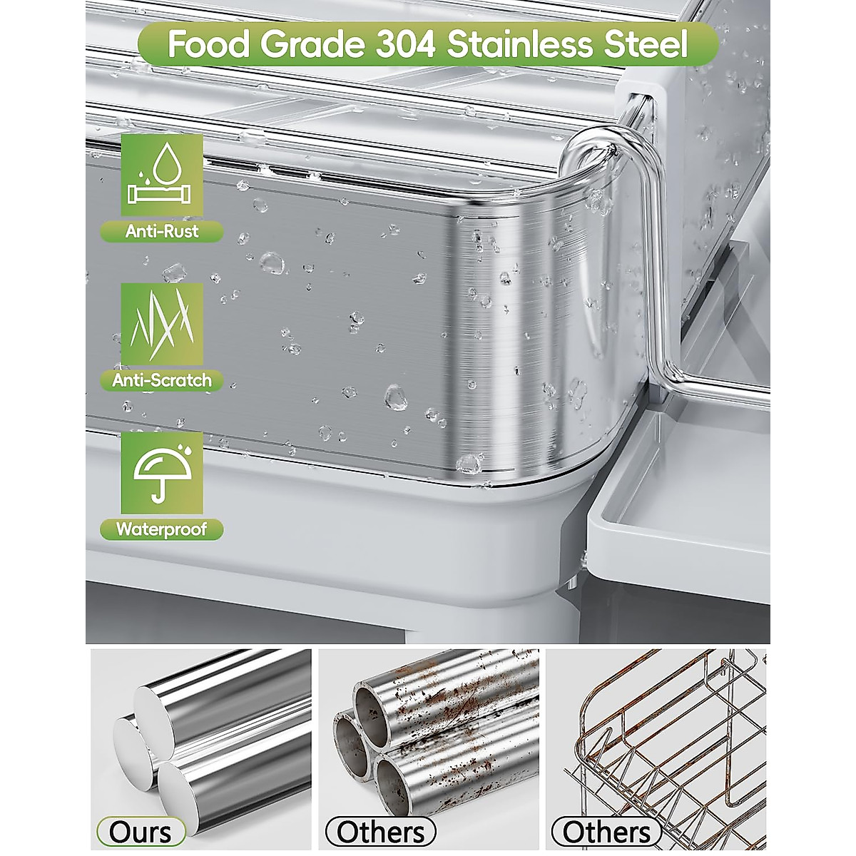 LIONONLY Dish Drying Rack, 304 Stainless Steel Dish Drainers for Kitchen Counter, Durable Dish Strainer with 360° Rotatable Spout, Glass Holder, Utensil Holder, Saving-Space Kitchen Organizer, Grey