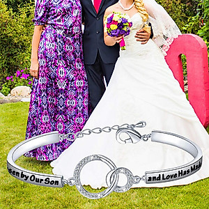 FEELMEM Daughter in Law Gift You Were Created By God Chosen By Our Son And Love Has Made You Our Daughter Bangle Bracelet Wedding Gift Jewelry For Bride Bridal Shower Gift (You-greated silver)