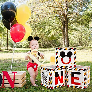 TONIFUL Mouse 1st Birthday Party Supplies Red Yellow Black Balloon Box with Letters，Red Mouse Theme One Years Old Birthday Party Favors for Kids Baby Shower First Birthday Decoration