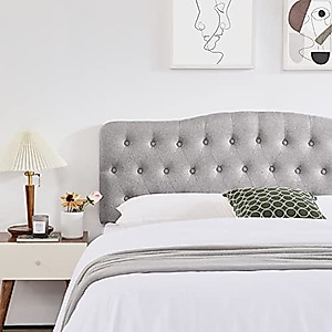 Iroomy Upholstered Full Headboard, Button Diamond Tufted Headboard with Adjustable Height and Solid Wood Leg, Linen Fabric Padded Headboard for Full Size Bed, Mordern Head Board, Grey