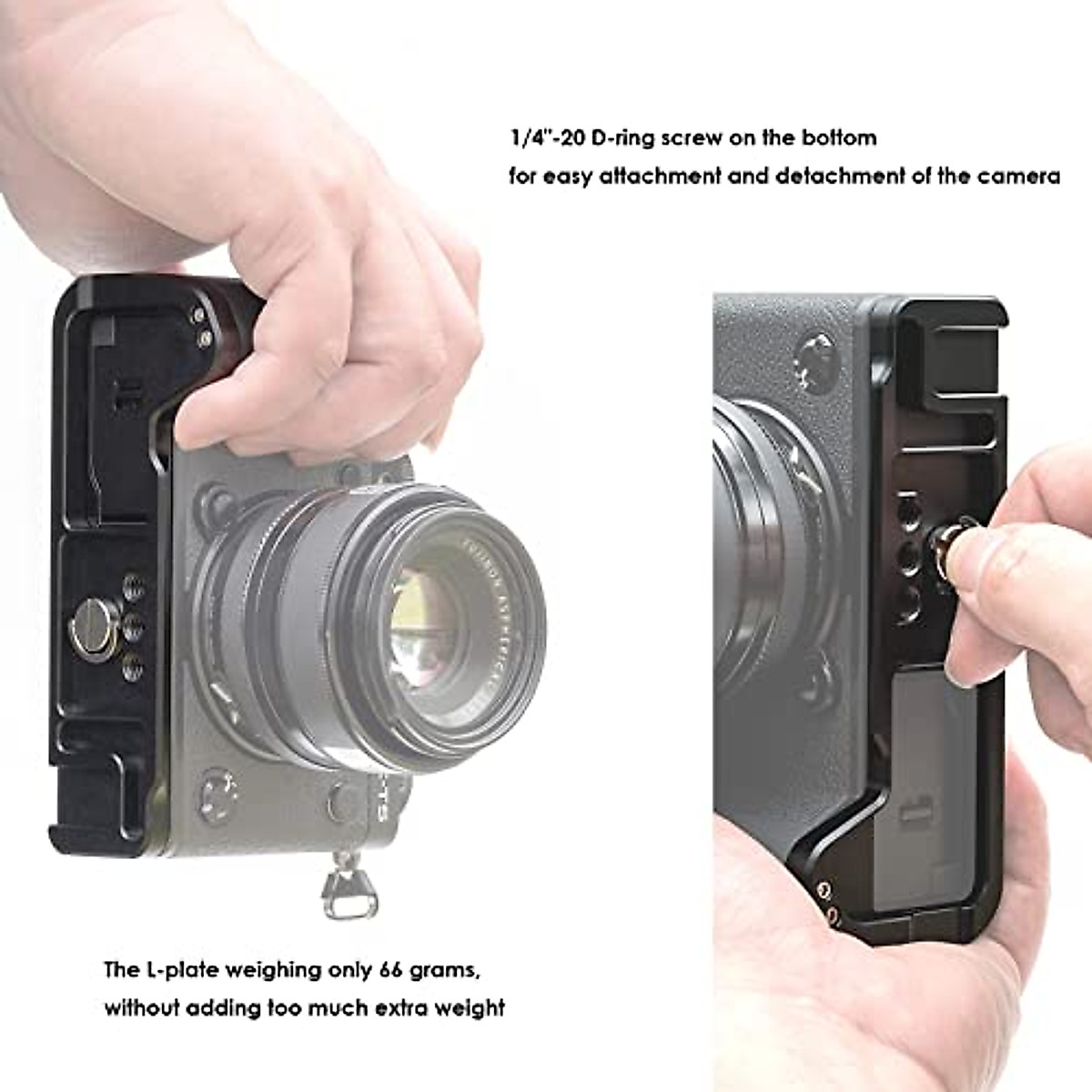 AUKTU X-T5 L-Shape Handgrip Grip for FUJIFILM XT5 Camera, Silicone Side Handle, Built-in Arca Swiss Plate, Extra 1/4"-20 Thread Hole(Black)