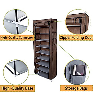 ADUZA 10-Tier Shoe Rack, 27 Pairs Stackable Entryway Shoe Storage Organizer, Free Standing Non-Woven Fabric Expandable Shoe Shelf for Hallway, Closet, Living Room Brown