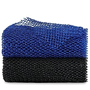 African Net Sponge, 2 Pieces African Exfoliating Net, Premium Nylon African Bathing Sponge Net, African Wash Net for Daily Back Body Scrub Scrubber Shower Net (Black, Blue)