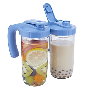 LIVEBAY Wide Mouth Mason Jar Pour Spout Lids Flip Cap Lid with Handle Reusable,Leak-proof Airtight Seal, 2 Pack, Blue