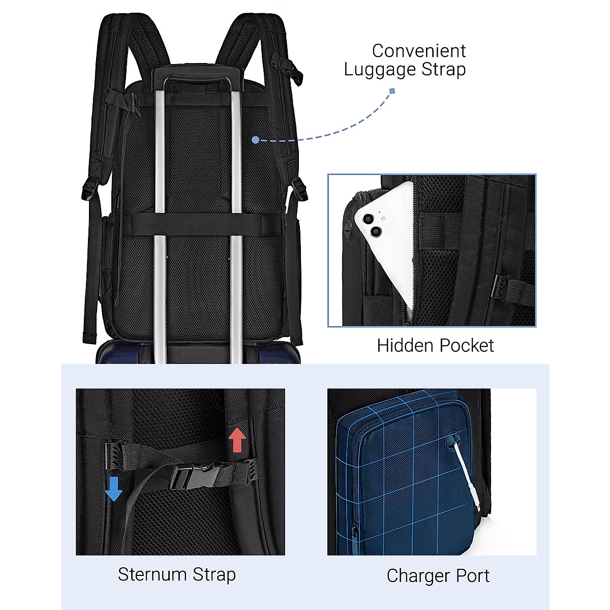 LIGHT FLIGHT Work Backpack Men, 17.3 Inch Business Smart Backpack, Water Resistant Laptop Backpack with USB Charging hole, Black