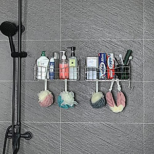 2 Pack Adhesives Shower Caddy No Drilling 304 Stainless Steel Foldable Wall Mount Shelf Basket With Removable Hooks for Hanging Sponge,Shower Organizer Bathroom Shelves