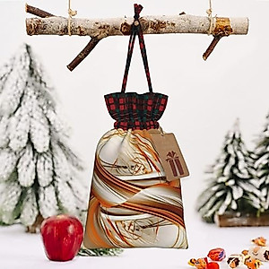 Christmas Gift Bags with Drawstring Burlap Gift Bags Orange White Lines Christmas Linen Bags for Xmas Party Candy Bags with Cards Xmas Reusable Wrapping Bags Christmas Linen Treat Bags for Holiday