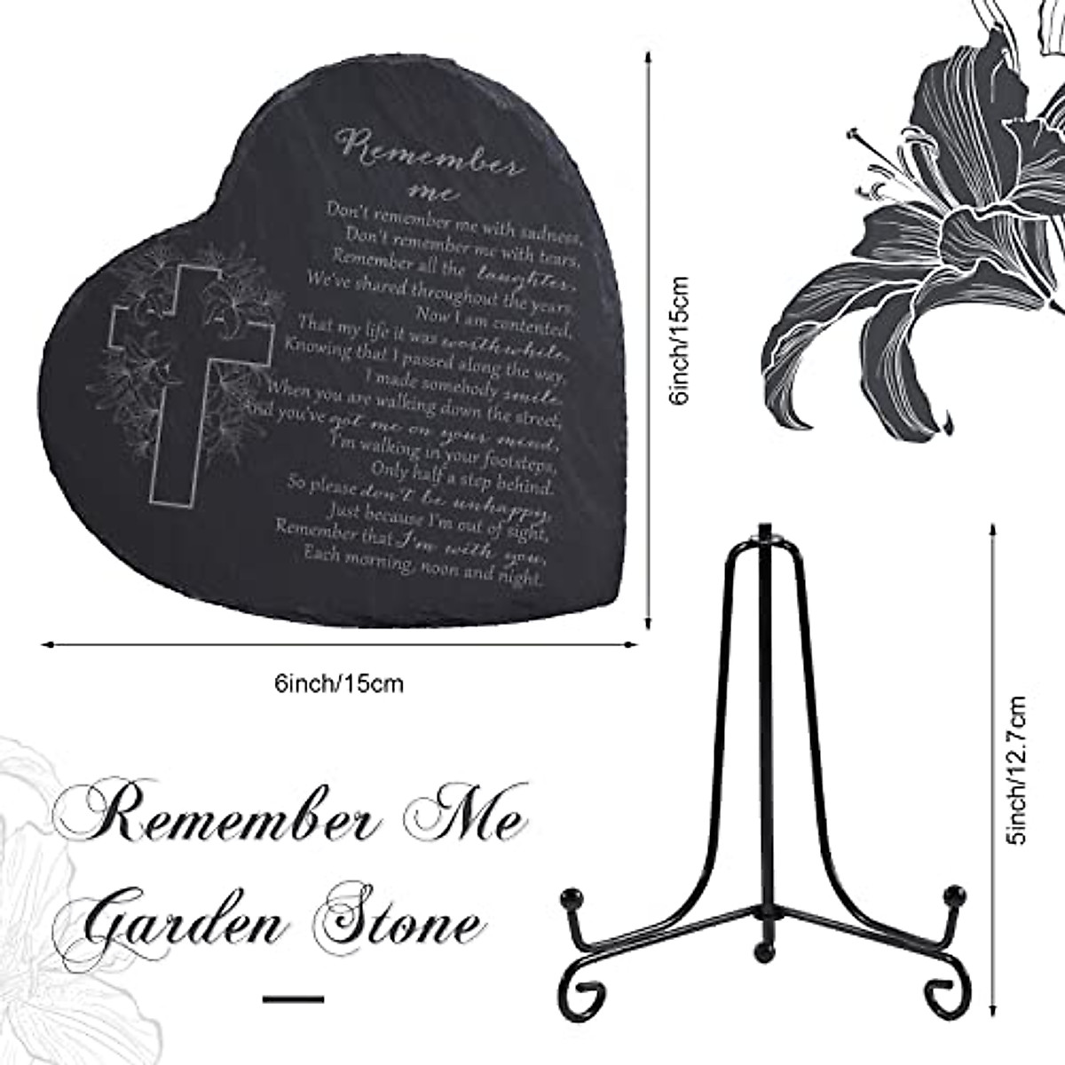 TimTin Memorial Garden Stone Those We Love Don't Go Away Memorial Plaque Decor with Stand Black Sympathy Gifts for Loved One(Cross), 5 Inches