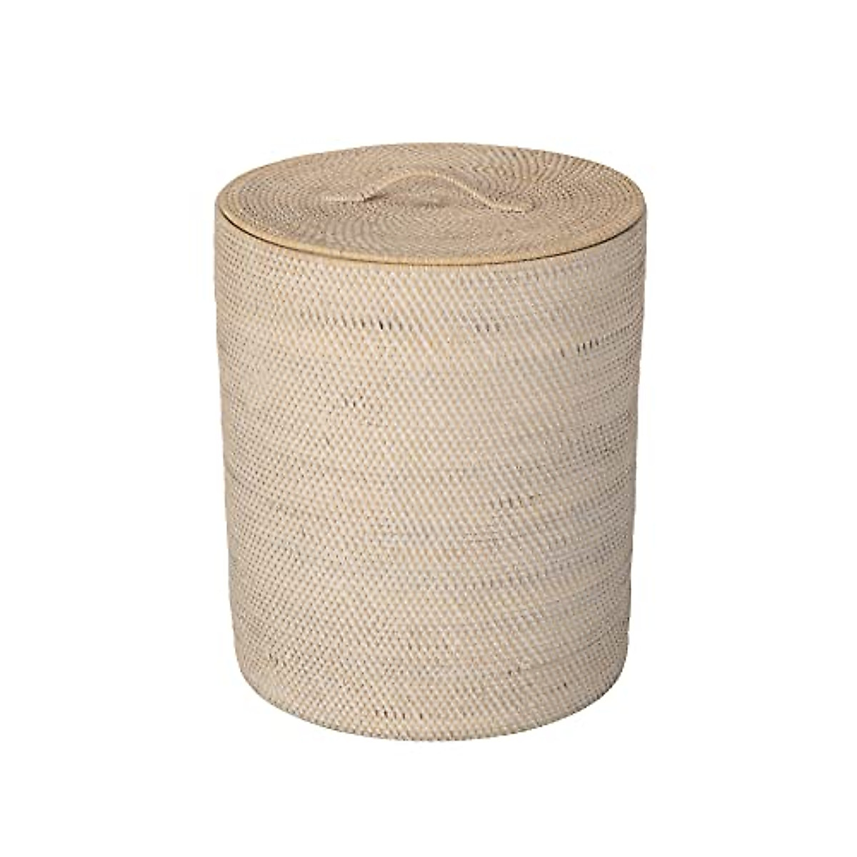 KOUBOO Loma Round Rattan Hamper and Laundry Basket with Lid Removable White-Wash