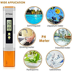 Vivibyan Digital PH Meter, PH Meter 0.01 PH High Accuracy Water Quality Tester with 0-14 PH Measurement Range for Household Drinking, Pool and Aquarium Water PH Tester Design with ATC, Orange