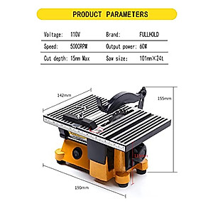 Fullhold 4" Mini Table Saw 60w Hobby Miter Saw For Crafts Model Making To Cut Copper, Aluminum,Stone, Wood, Glass And Plastic（LxWxH :190MM(7.5") x 142MM(5.5“) x 155MM(6")）