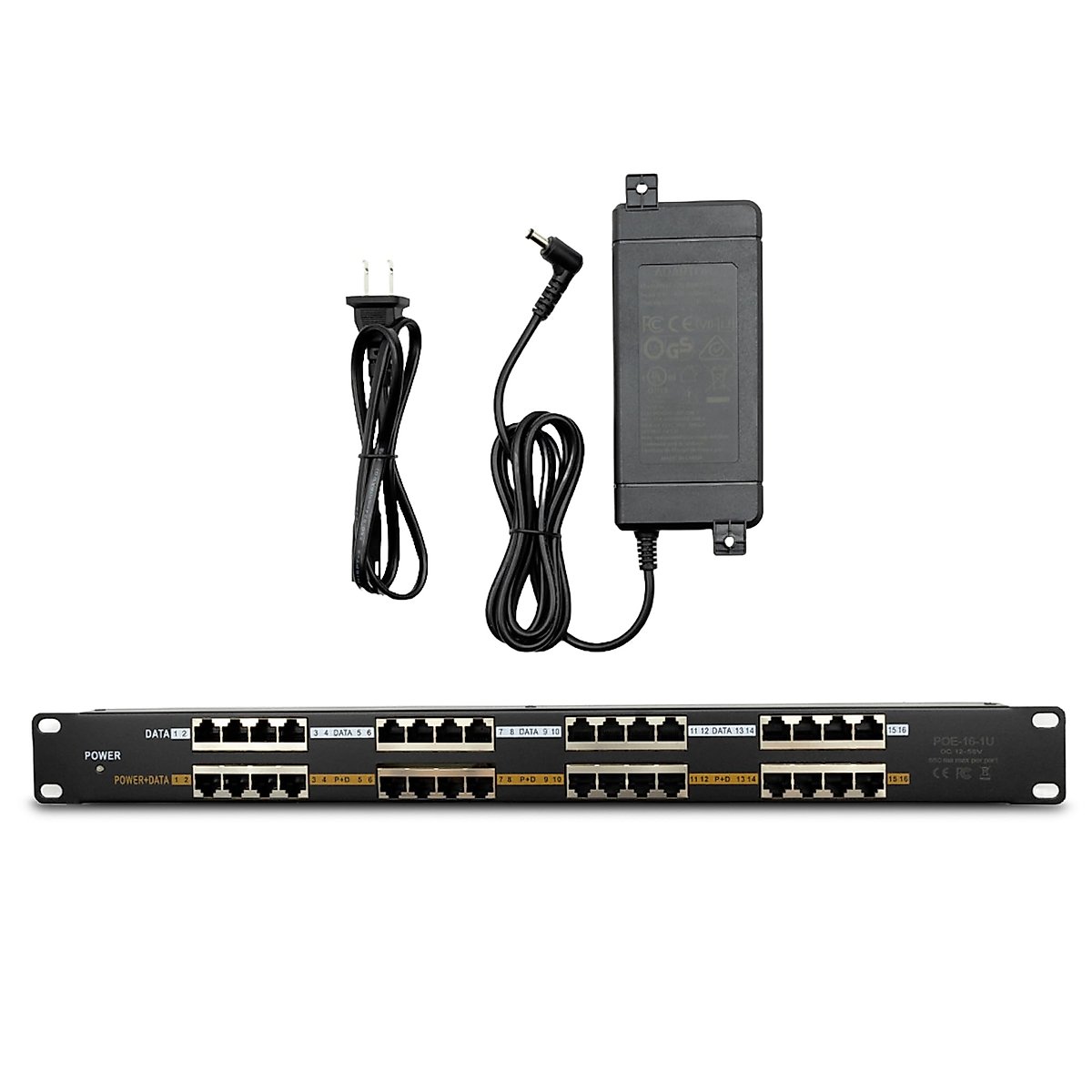 PoE Texas POE-16-48v120w | 16 Port Passive PoE Injector - Power Over Ethernet for 802.3af Cameras, IP Phones, Access Points and More with 10/100 Data