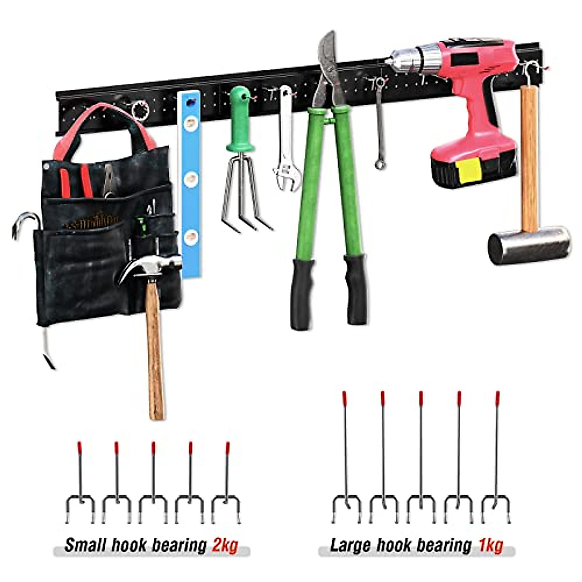 Stormann Tool Storage Rack Wall Mount Garage Tool Organizer Heavy Duty 16 Hooks Max Load to 600lbs for Power Tools, Shovels, Rakes, Brooms, Weeder, Leaf Blower ,and More