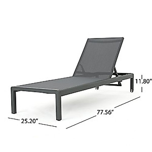Christopher Knight Home Cape Coral Outdoor Aluminum Chaise Lounges with Mesh Seat, 2-Pcs Set, Grey / Dark Grey