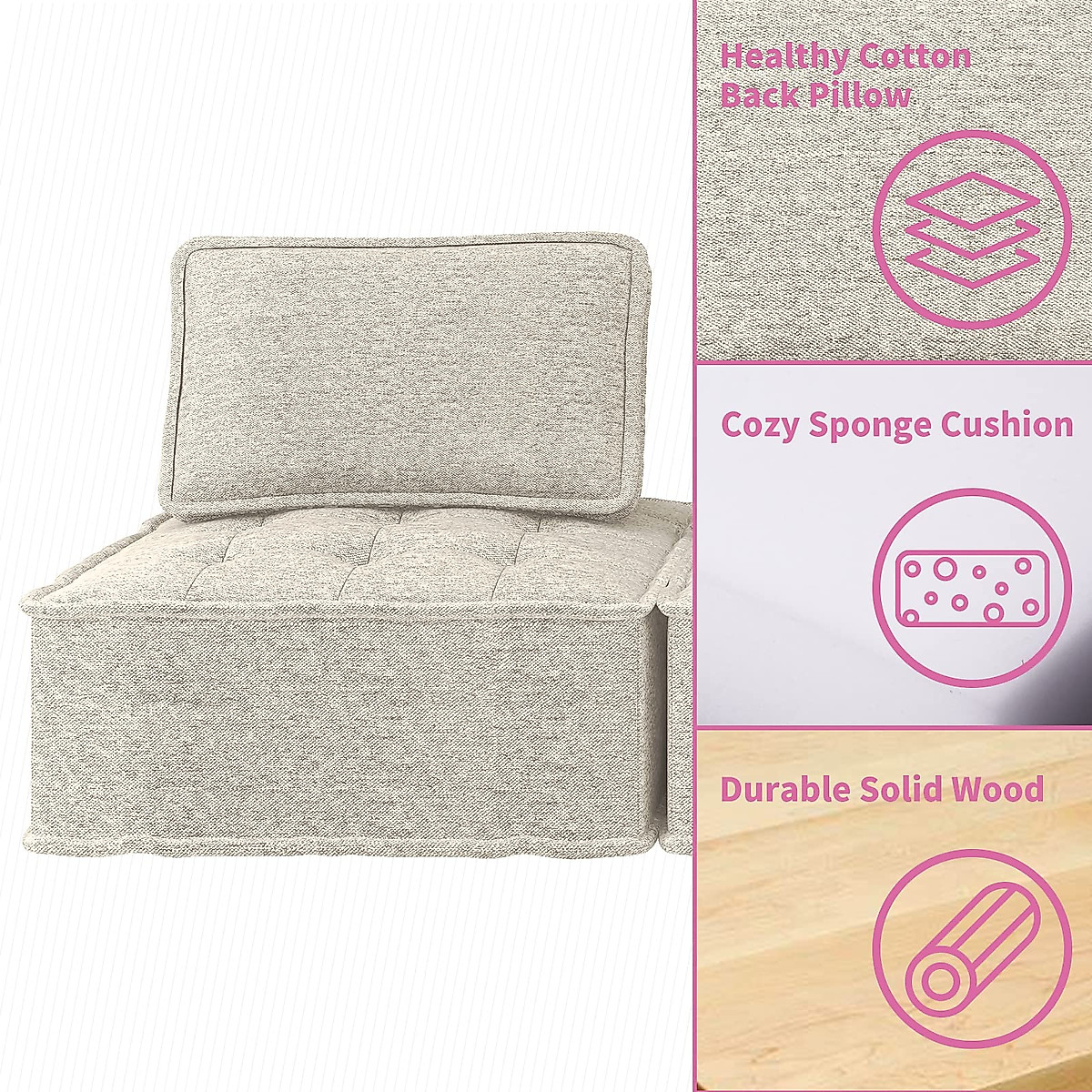 Mixoy Convertible U/L Modular Sectional Sofa, Variable 7-Seater Sofa Couch with Soft Oversized Seat, Free Combination Armless Sectional Sofa for Living Room, Bedroom (Beige, 7PCS)