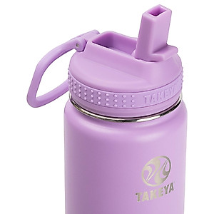 Takeya Actives 18 oz Vacuum Insulated Stainless Steel Water Bottle with Straw Lid, Premium Quality, Lilac