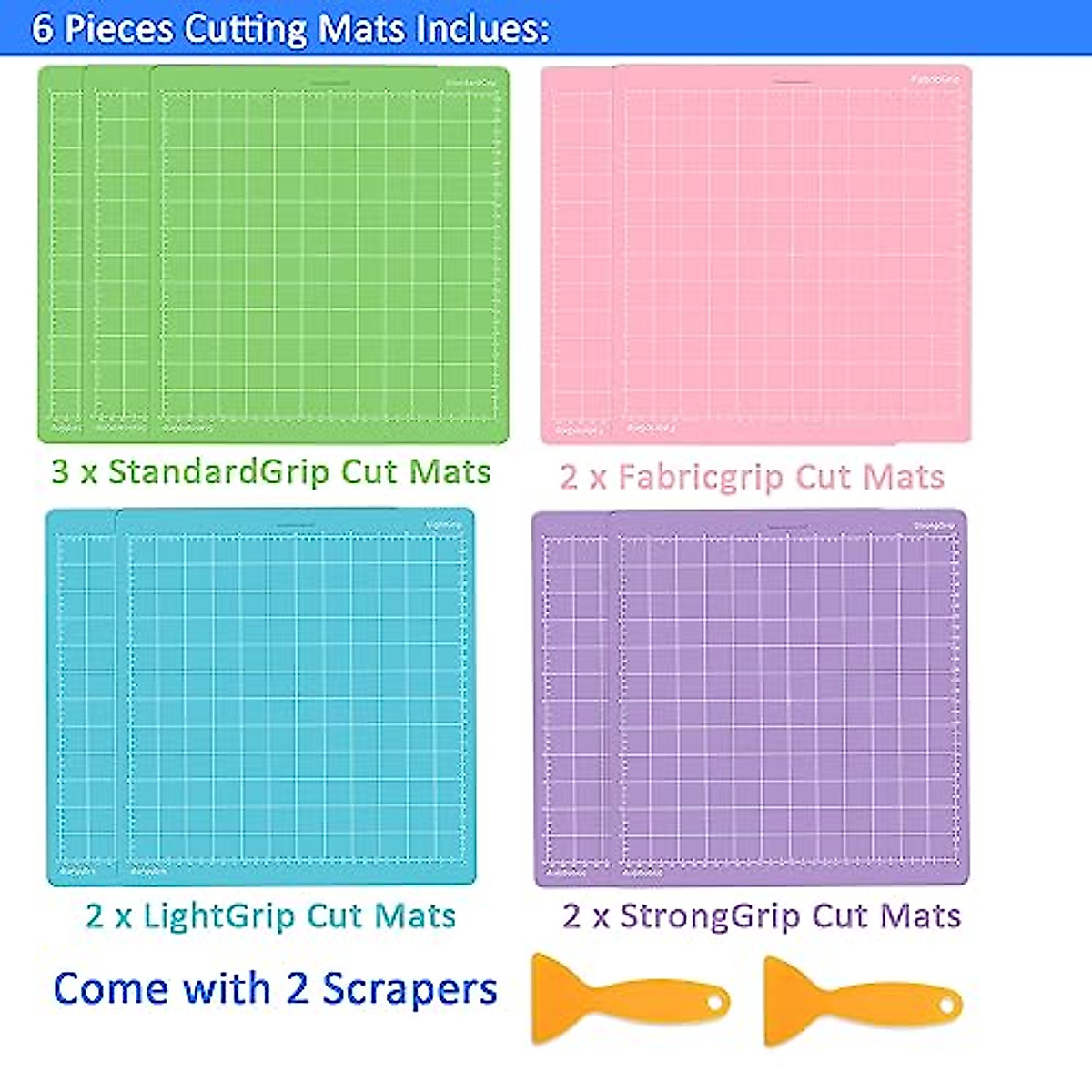 9pcs Replacement Cutting Mat for Cricut Maker/Explore Air 2/ Air/One 12x12 Inch Cutting Mat StandardGrip LightGrip StrongGrip FabricGrip Adhesive&Sticky Non-Slip Cut Mats with 2 Scrapers