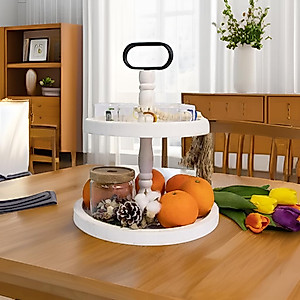 TNQNCFL Rustic 2 Tiered Tray Decor, Coffee Color, Wooden Material, Round Shape