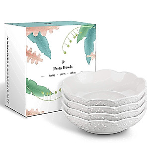 STAR MOON 27 Oz Ceramic Large Pasta Bowls Set Elegant Vintage Porcelain Serving Bowls, Microwave & Dishwasher Safe, Lucky 4-Leaf Clover Collcetion, Set of 2 (Emerald Green)