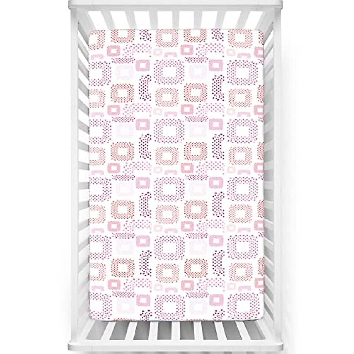 Pink Polka Dots Themed Fitted Crib Sheet,Standard Crib Mattress Fitted Sheet Soft and Breathable Bed Sheets-Great for Boy or Girl Room or Nursery,28“ x52“,Dark Magenta Dark Coral Pink Vermilion