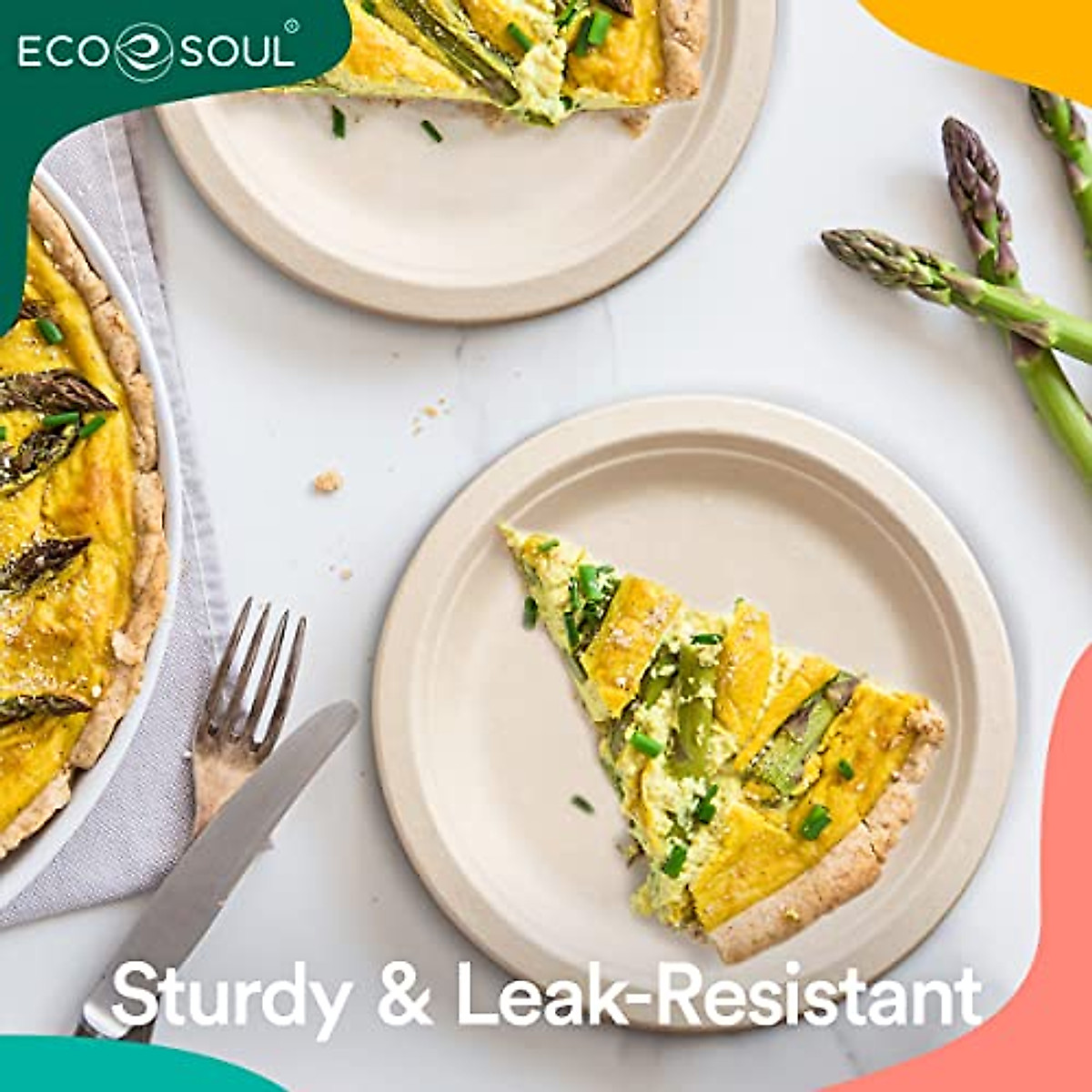 ECO SOUL 100% Compostable 6 Inch Paper Plates [100-Pack] Disposable Party Plates I Heavy Duty Eco-Friendly Sturdy Appetizer Plates Disposable I Biodegradable Unbleached Sugarcane Eco Plates