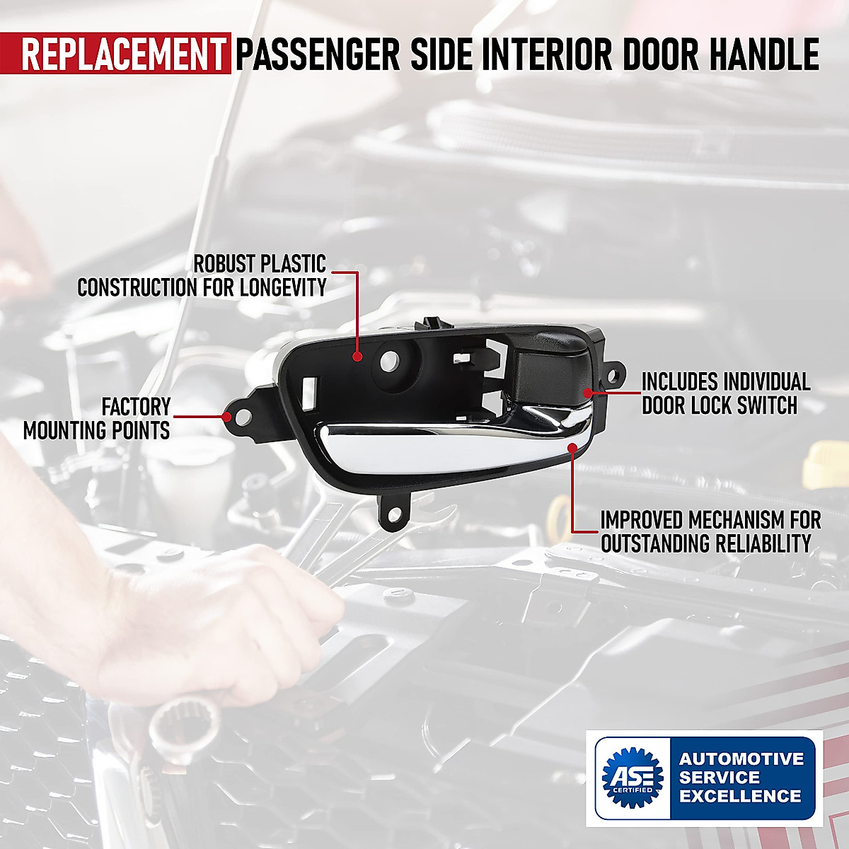 Interior Door Handle Passenger Side, Right - Front or Rear - Compatible with Nissan Altima 2013-2018, Armada 14-15, Murano 2015 - 2019, Pathfinder 2013-2019, Titan - Replaces 80670-3TA0D, 80670-3TA0A