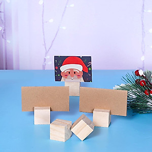 mifengda 20 Pieces Wood Place Card Holders Table Number Holders Stands Small Table Sign Holders Display Rustic Wooden Card Holder with Brown Paper Cards for Wedding Reception Table Party Decoration