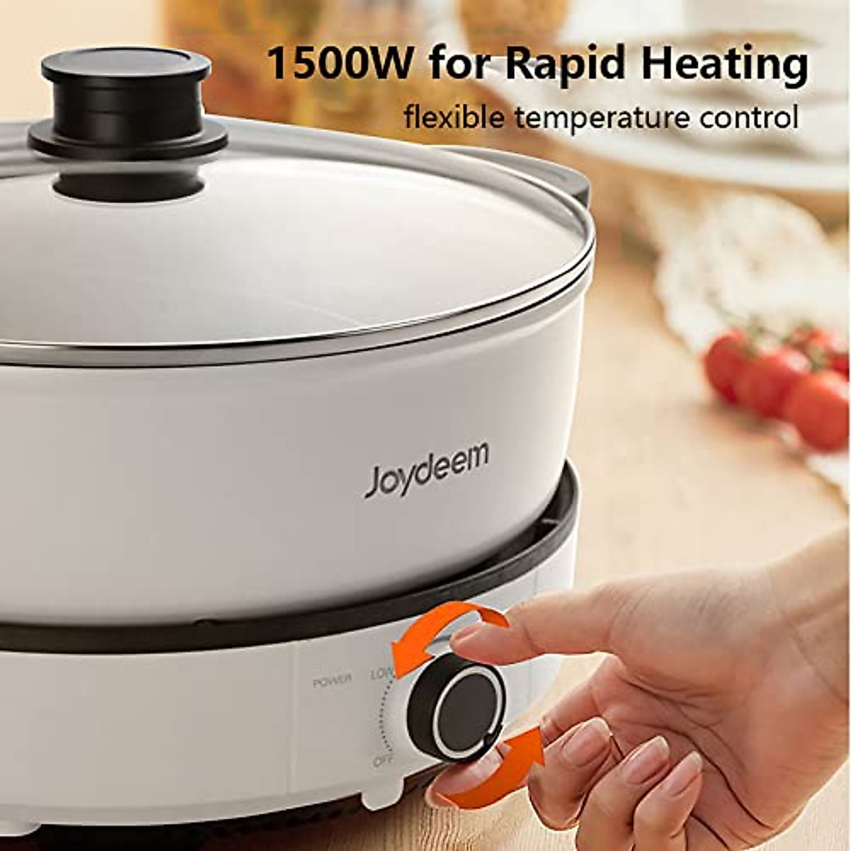 Joydeem Multifunctional Electric Hot Pot with Divider JD-DHG5A,Shabu Shabu Hot Pot,Double Flavor Non-Stick Hot Pot,Temperature Control,Large Capacity 5L for 6~8 people,1500W,White