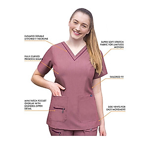 Adar Uniforms, Pro Heather Scrubs for Women - Elevated V-Neck Scrub Top - P4212H - Heather Wine - L