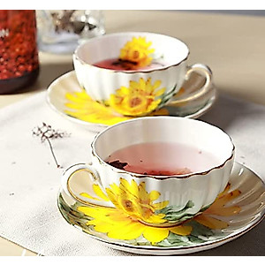 Fine Bone China Sunflower Vintage Chintz Porcelain Coffee Mug Tea Cup with Saucer