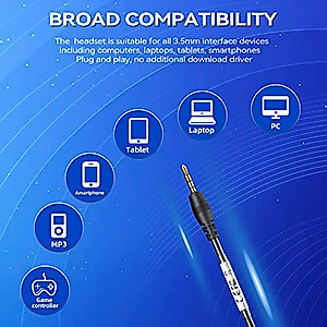 Voistek 3.5mm Phone Headset with Microphone Noise Cancelling & Call Controls, Computer Headphone with Microphone for PC iPhone Laptop Business Skype Softphone Call Center Office - Monaural