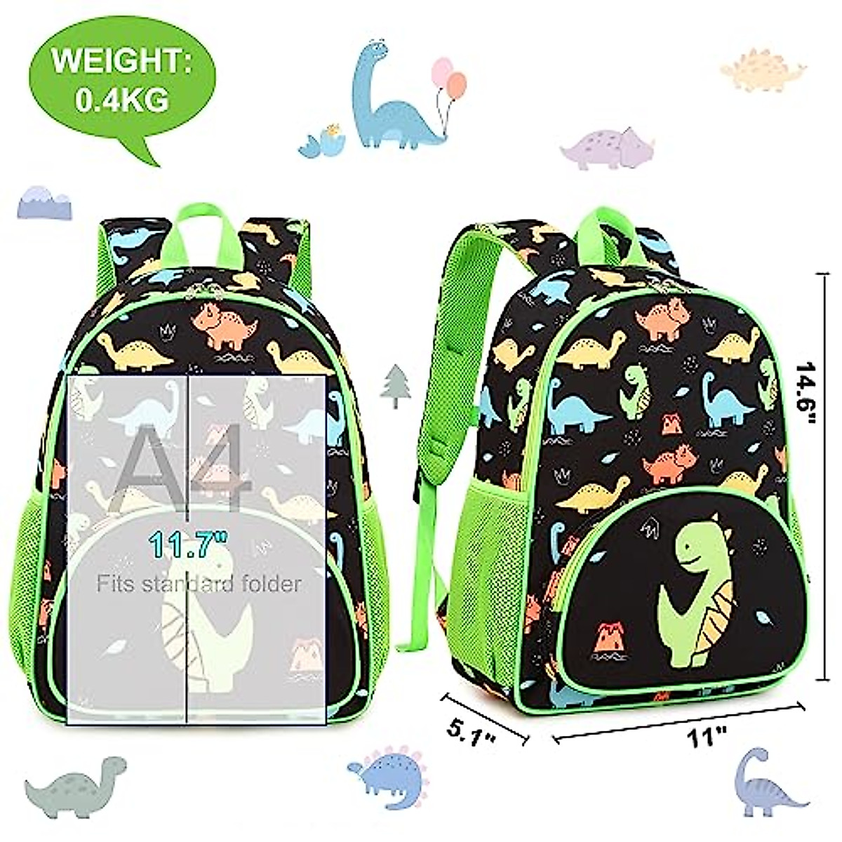 BTOOP Toddler Backpack Boys Girls Cute Kids School Backpack Preschool Kindergarten Bookbags Nursery Daycare Toddler Bags(Black Green)