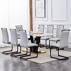 gopop Dining Table Set for 8,Modern Marble Dining Table Set,71'' Rectangular Glass Dinner Table and 8 Light Grey PU Chairs, Marble Texture Kitchen & Dining Room Sets,Ideal for Living Room