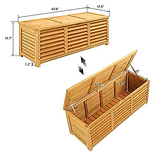 VINGLI 47 Gallon Wood Deck Box, Outdoor Storage Box for Tools, Toys, Patio Storage Bench Container for Backyard, Porch, Garden (Natural)