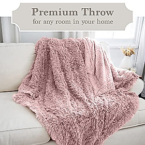 The Connecticut Home Company Throw Blanket, Soft Plush Reversible Shag and Sherpa, Warm Thick Throws for Bed, Comfy Washable Bedding Accent Blankets for Sofa Couch Chair, 65x50, Dusty Rose