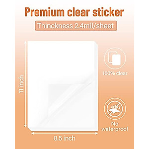 Printable Vinyl Sticker Paper for Inkjet Printer Clear Labels 50 Sheets Transparent Quickly Dry Non Waterproof Transparency Glossy 8.5 x 11 Decal Paper Tear & Scratch Resistant