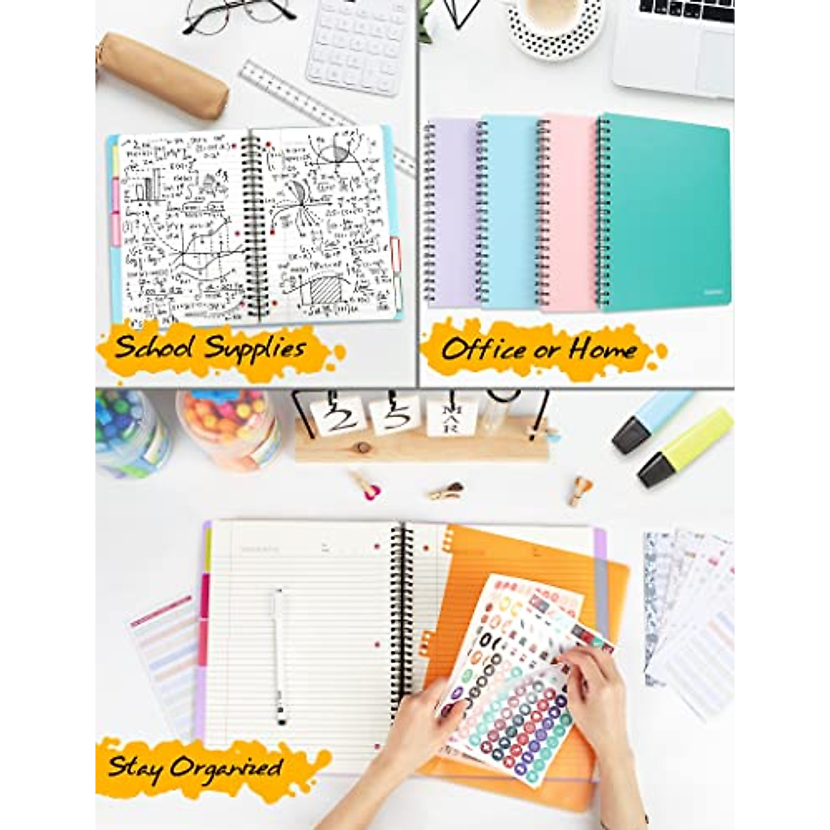 SUNEE 5 Subject Notebook College Ruled - 300 Pages, 8.2"x10.8", Spiral Lined Notebook with 5 Pocket Colored Dividers, 3-Hole Punched Paper, Purple Notebooks for School Supplies, Home & Office, Writing Journal