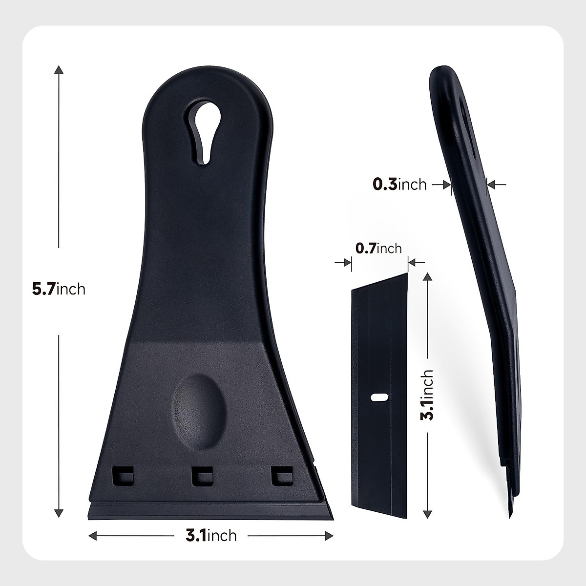 FOSHIO 2-Pack Plastic Razor Blade Scraper with 100pcs Single Edge Plastic Razor Blades, Extra Big Plastic Scraper Tool for Removing Paint Spots, Adhesive, Gasket, Decal, Labels and Stickers (Black)