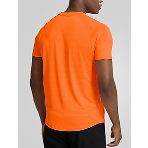 Zengjo Mens Athletic Shirts Short Sleeve Fitted Moisture Wicking Quick Dry(Neon Orange,L)