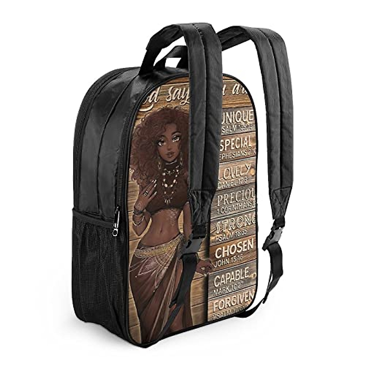 African American Women God Says You Are Unique Melanin Backpack Large Bookbag Double Sided Prints Travel Backpack Unisex Casual Backpack School Backpack, 17 Inch, Black Girl Pride
