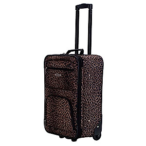 Rockland Vara Softside 3-Piece Upright Luggage Set, Expandable,Lightweight,Telescopic Handle,Wheel, Leopard, (20/22/28)