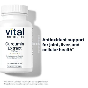Vital Nutrients Curcumin Extract 700mg | Vegan Curcumin Supplements with Black Pepper Extract | Antioxidant Support for Joint, Liver, and Cellular Health* | Gluten, Dairy, Soy Free | 60 Capsules
